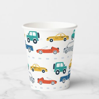 Transportation Theme Birthday Paper Cups | Zazzle