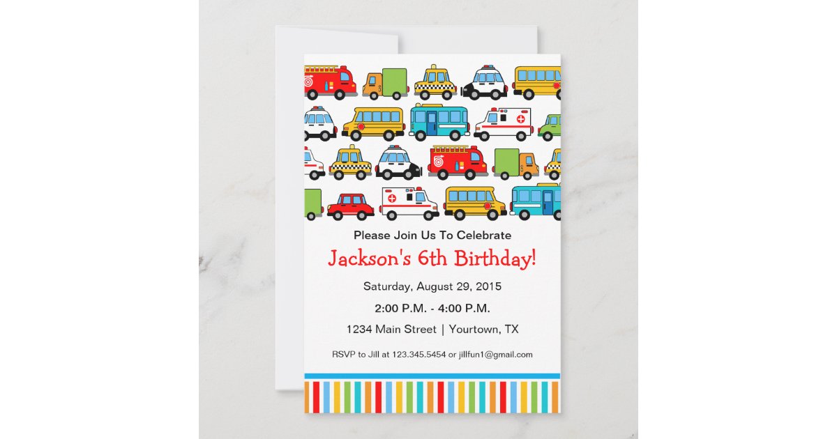 Transportation Theme Birthday Party Invitation | Zazzle