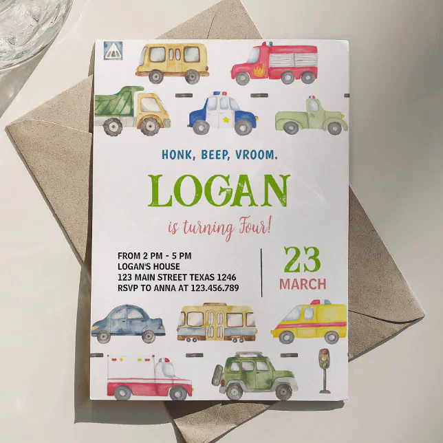 Transportation Trucks Birthday Party Invitation | Zazzle