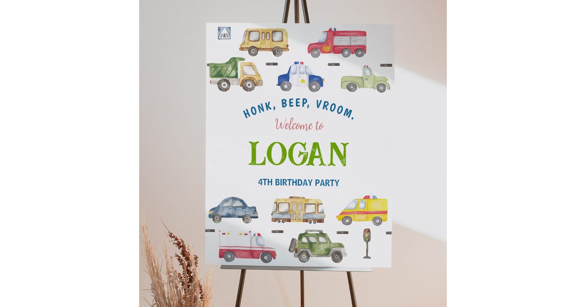 Transportation Trucks First Birthday Welcome Sign | Zazzle