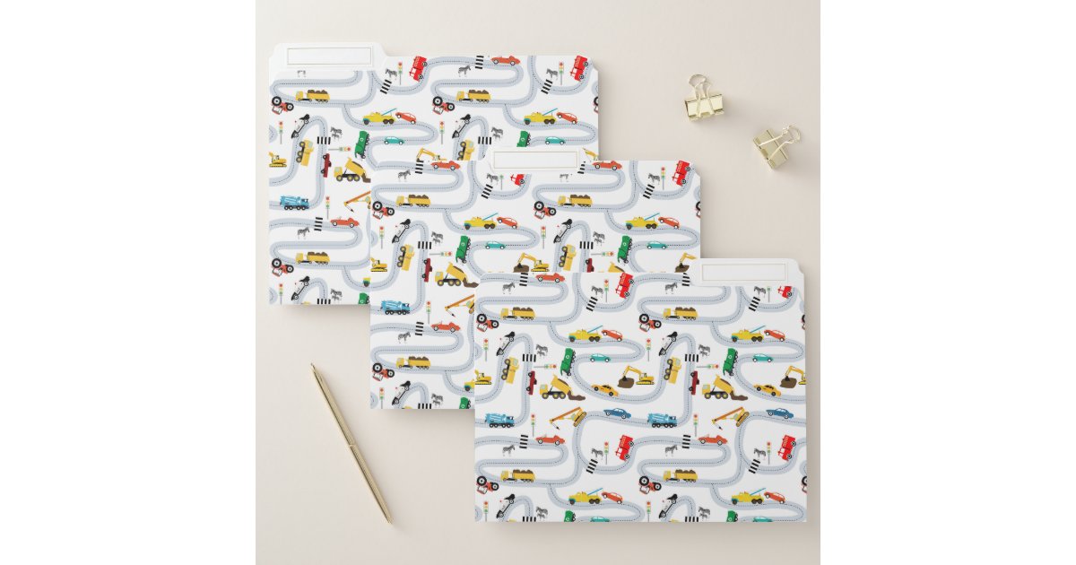 Transportation Vehicles Cars & Trucks Road Pattern File Folder | Zazzle