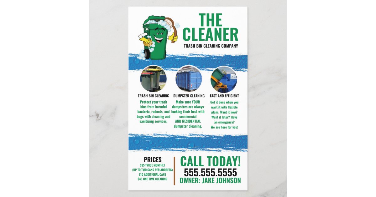 Trash Can Cleaning Service Flyer | Zazzle