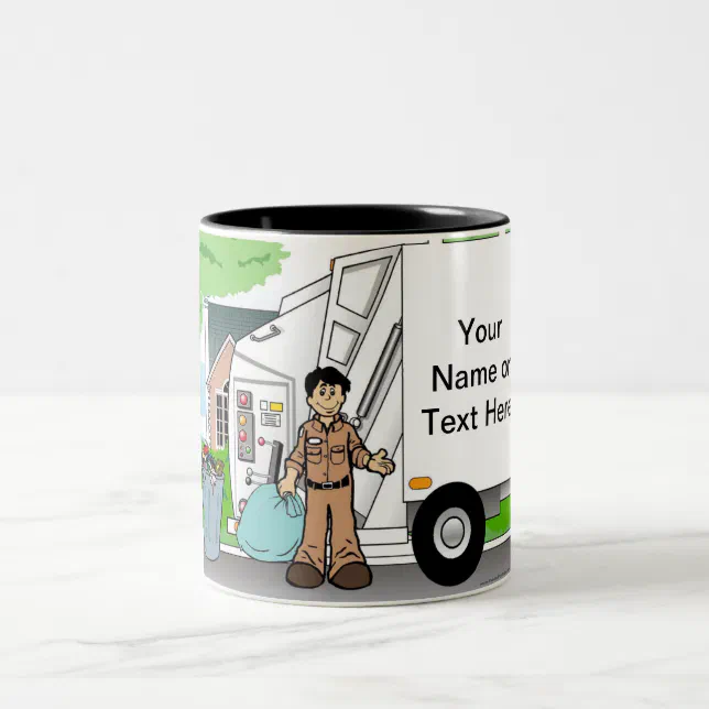 Trash Collector, Sanitation Dept - Male Cartoon Two-Tone Coffee Mug ...