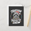 Trashing Through the Snow Funny Raccoon Christmas Announcement Postcard ...