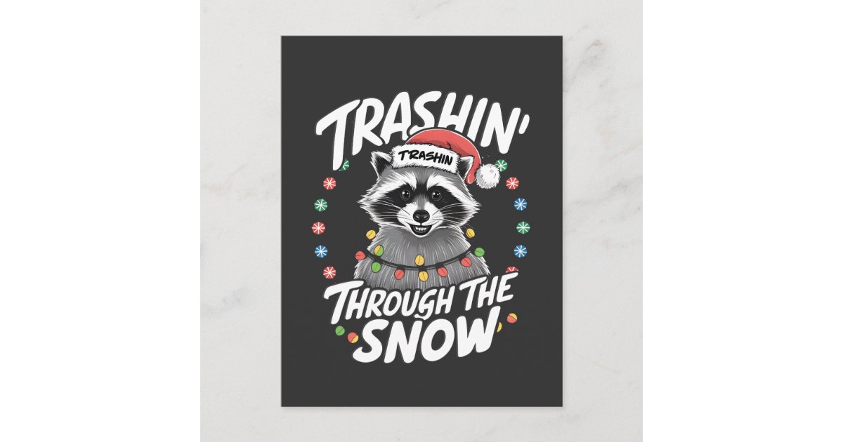 Trashing Through the Snow Funny Raccoon Christmas Announcement Postcard ...