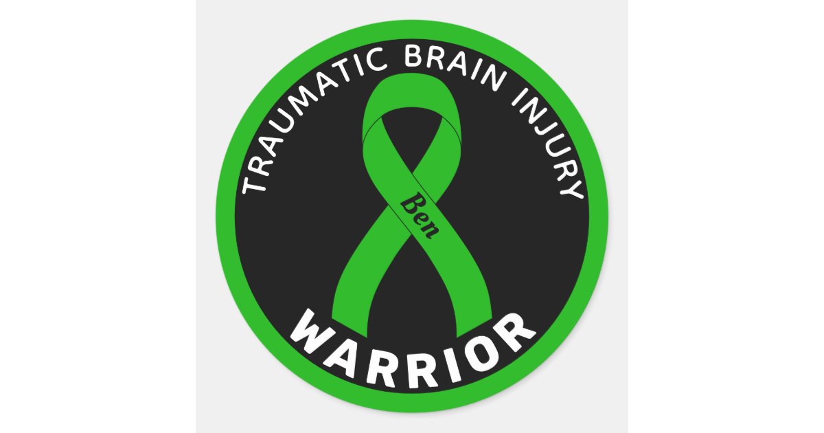 Traumatic Brain Injury Warrior Ribbon Black Classic Round Sticker | Zazzle
