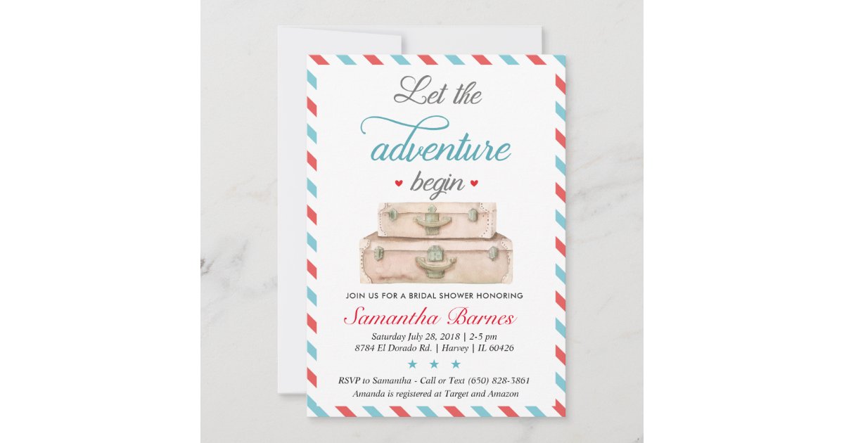 Travel Adventure Suitcase Bridal Shower Invitation | Zazzle