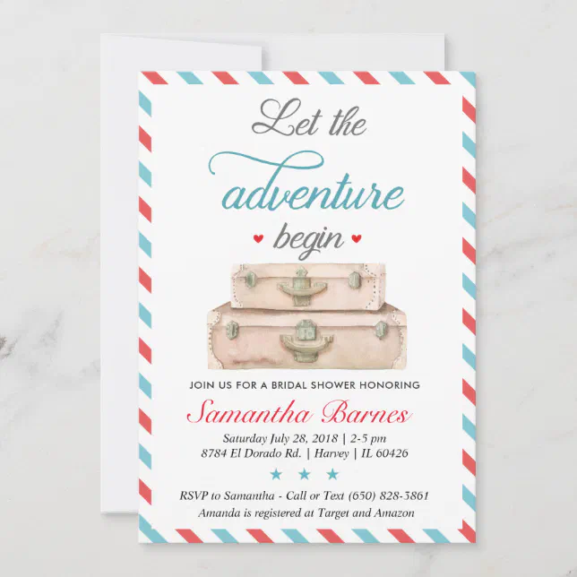 Travel Adventure Suitcase Bridal Shower Invitation | Zazzle