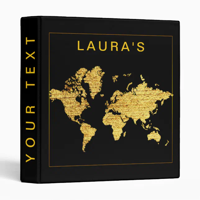 Travel Adventure World Map Gold Faux 3 Ring Binder | Zazzle