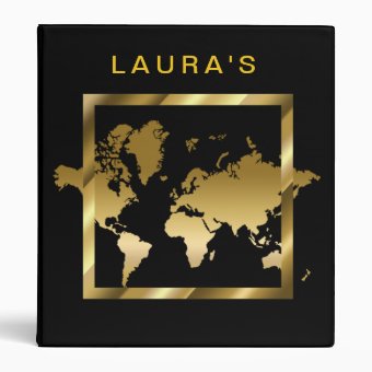 Travel Adventure World Map Gold Faux Geometry 3 Ring Binder | Zazzle