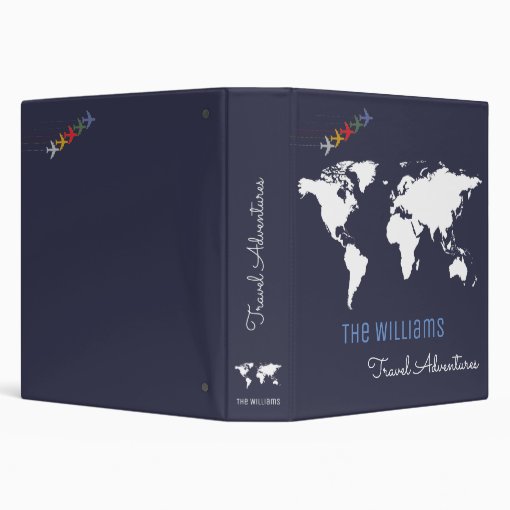 Travel Adventures / World Map Custom Blue Binder | Zazzle