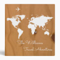 Travel adventures / world map on wood, custom 3 ring binder | Zazzle