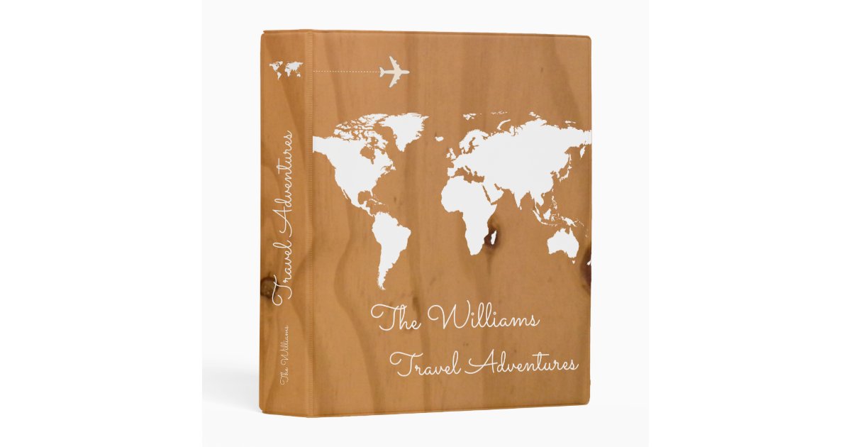 travel adventures / world map on wood, stylish mini binder | Zazzle
