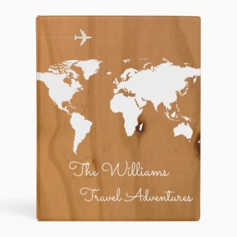 travel adventures / world map on wood, stylish mini binder | Zazzle
