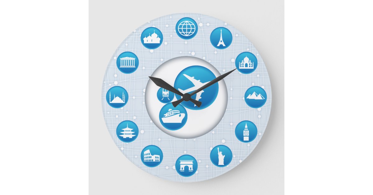 Travel Agency Blue Bubble Design Wall Clock | Zazzle