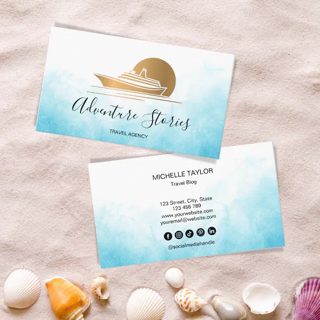 Travel Agency Travel Blog Blue World Map Cruise Business Card | Zazzle