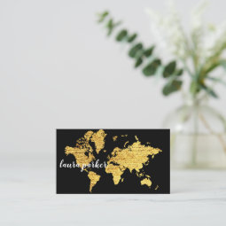 Travel Agent Faux Gold World Map Destination Business Card | Zazzle