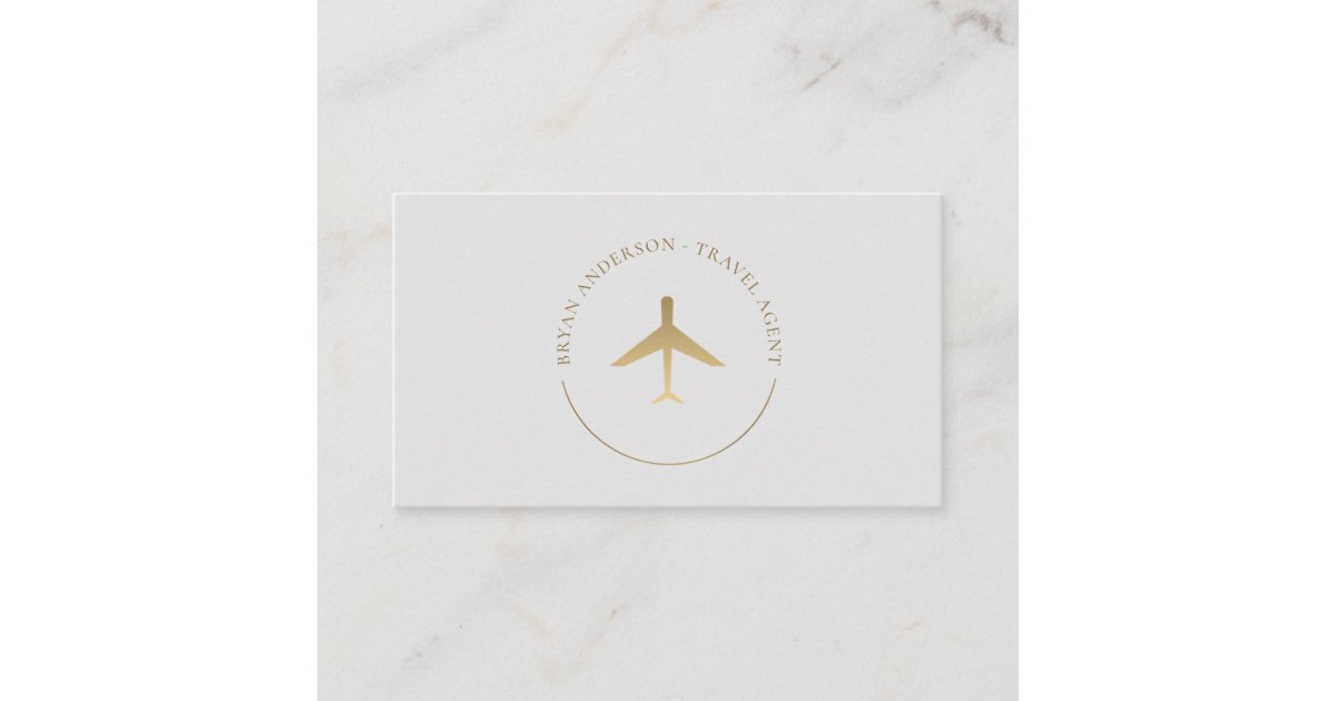 Travel Agent Gold Airplane Logo Business Card | Zazzle