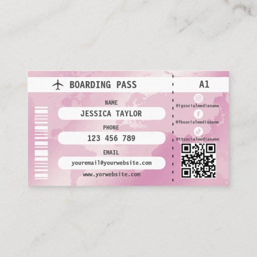 Travel Agent Passport World Map Boarding Pass Business Card | Zazzle