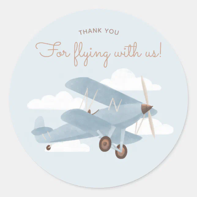Travel Airplane Baby Shower Thank You Classic Round Sticker | Zazzle