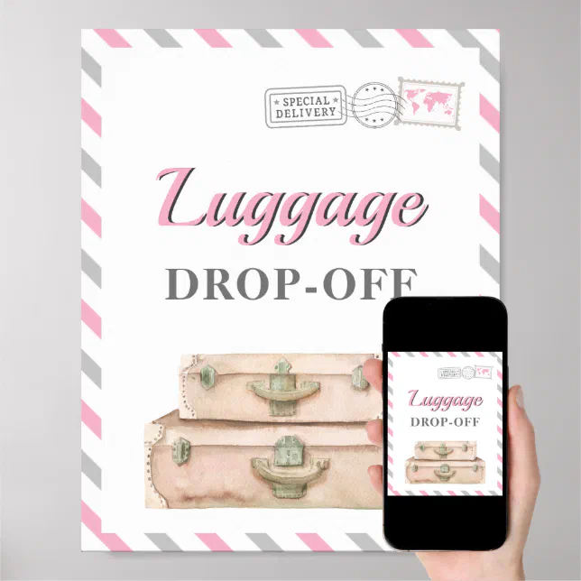 Travel Airplane Party Luggage Drop-off Gift Table Poster | Zazzle