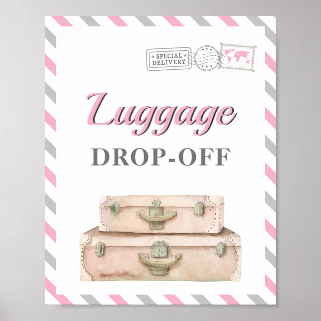 Travel Airplane Party Luggage Drop-off Gift Table Poster | Zazzle