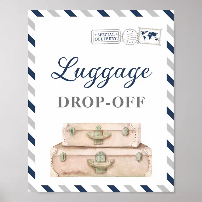 Travel Airplane Party Luggage Drop-off Gift Table Poster | Zazzle
