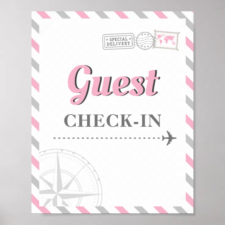 Travel Airplane Party Theme Guest Check-in Welcome Poster | Zazzle