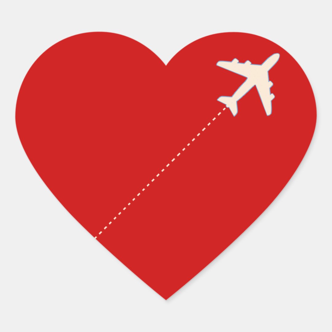 travel airplane with dotted line heart sticker | Zazzle