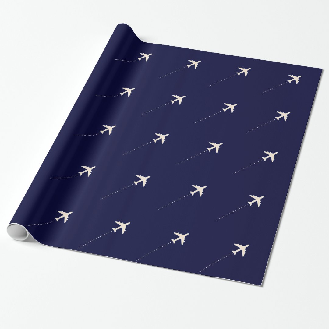 travel airplane with dotted line wrapping paper | Zazzle
