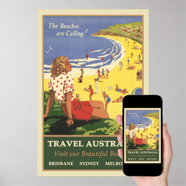 Travel Australia Beaches Vintage Poster | Zazzle