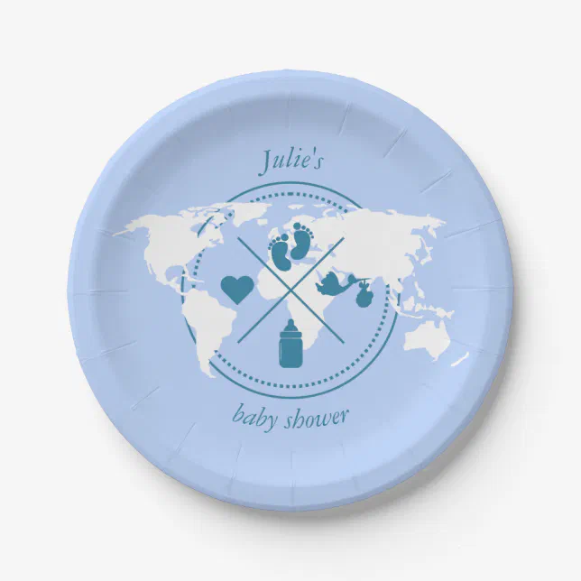 Travel Baby Shower Theme Passport World Map Paper Plates | Zazzle