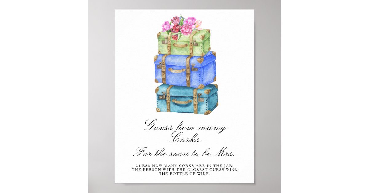 Travel Bridal shower - Guess How Many Corks Poster | Zazzle