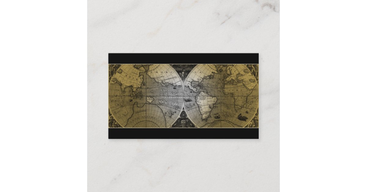 Travel Business Card World Map Globe gold | Zazzle