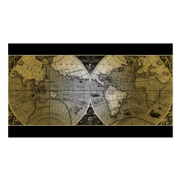 Travel Business Card World Map Globe gold