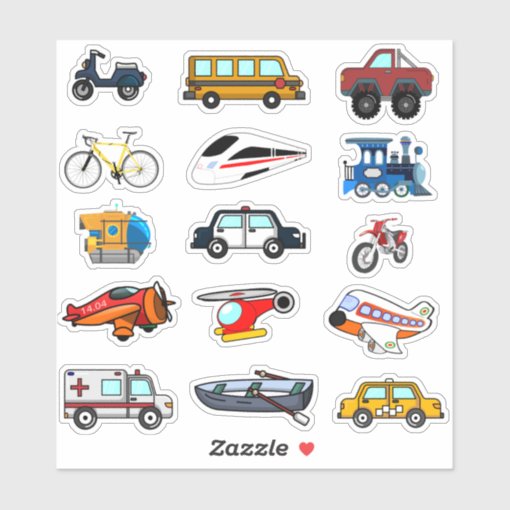 Travel Car Vehicles Kids Educational Sticker Set | Zazzle