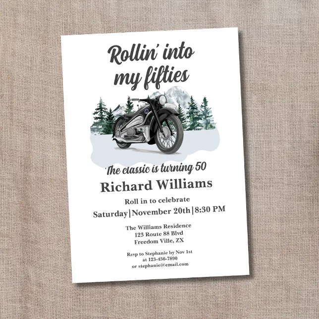 Travel Classic Motorbike Rolling 50th Birthday Invitation | Zazzle