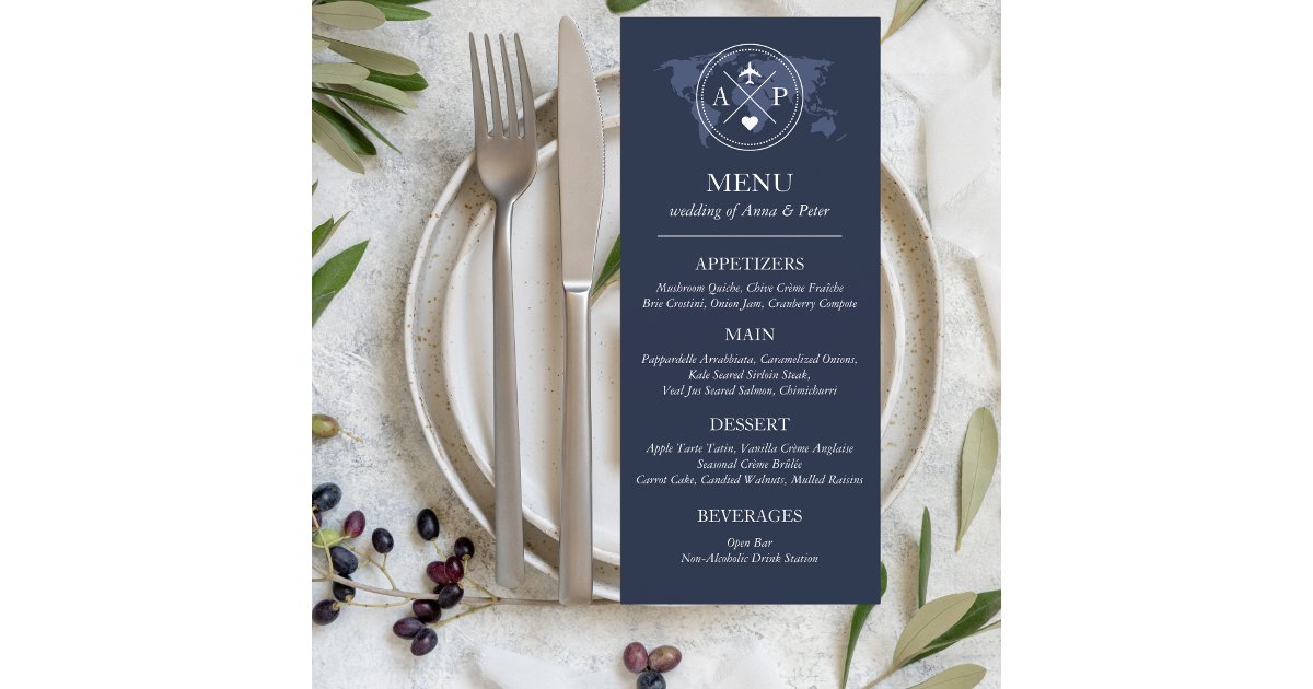 Travel Destination Wedding Navy Blue Passport Menu | Zazzle