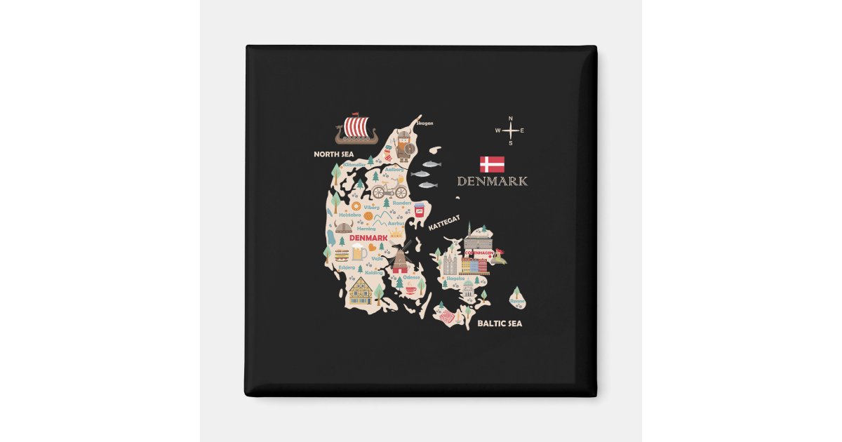 Travel Europe Denmark Map Copenhagen Danish Family Magnet | Zazzle
