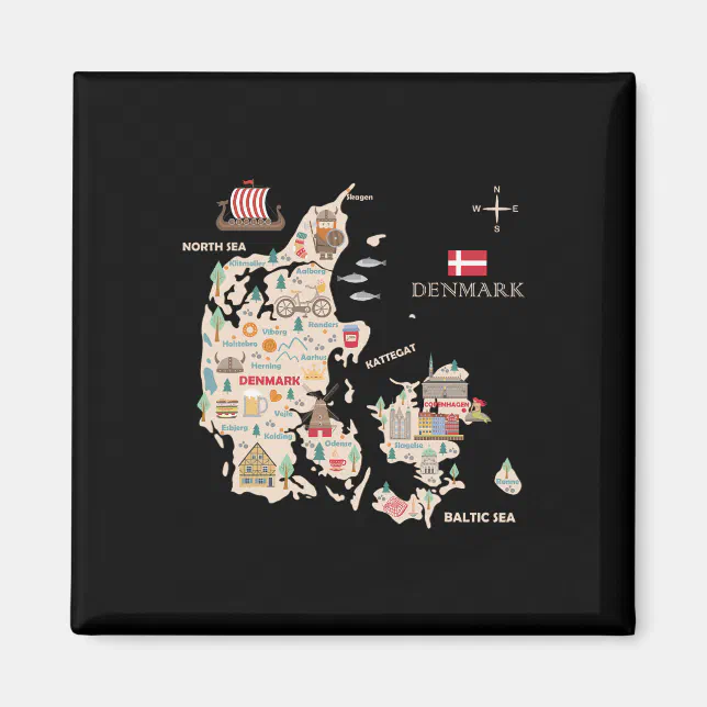 Travel Europe Denmark Map Copenhagen Danish Family Magnet | Zazzle
