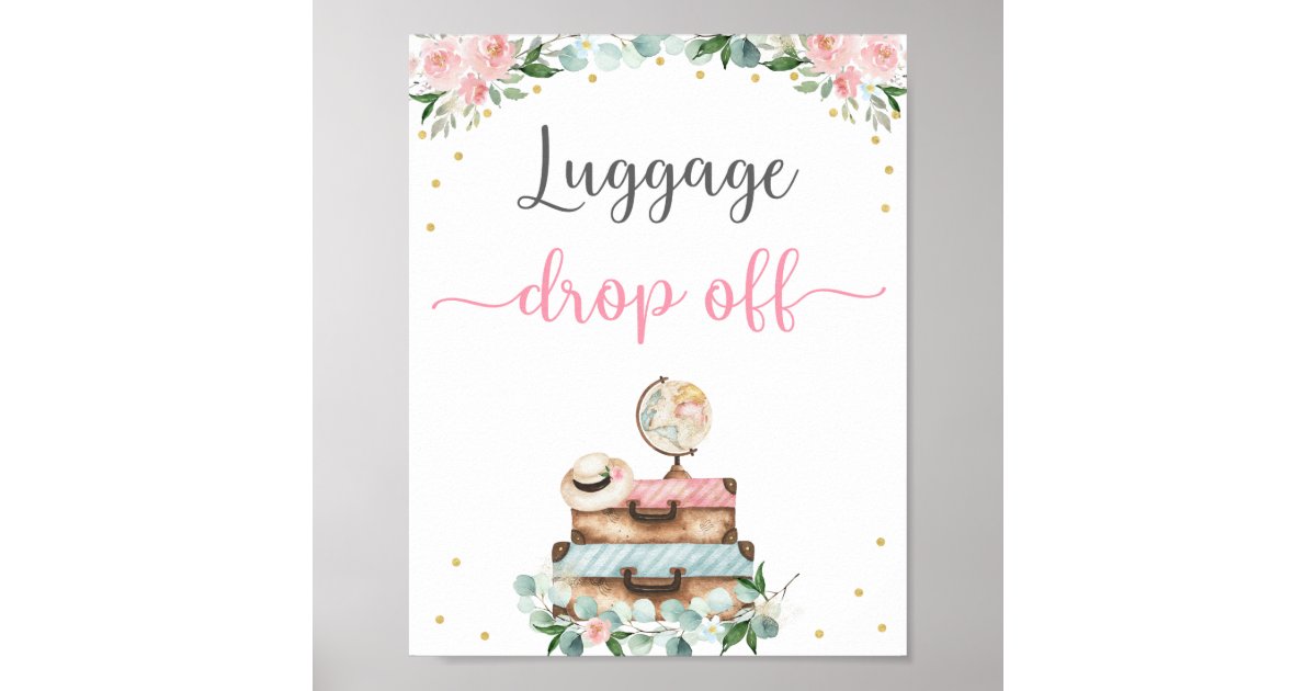 Travel Floral Bridal Shower Luggage Drop Off Sign | Zazzle