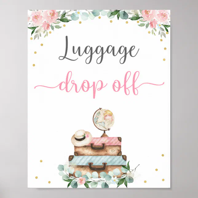 Travel Floral Bridal Shower Luggage Drop Off Sign | Zazzle