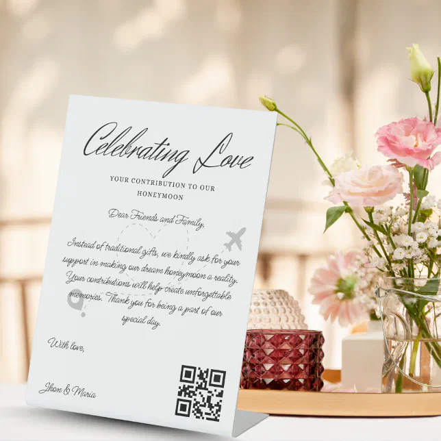 Travel Fund Request Qr Code Honeymoon Fund Pedestal Sign | Zazzle