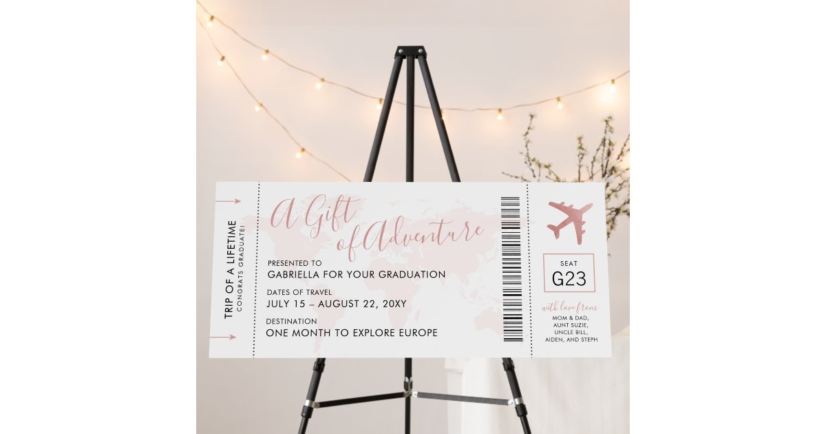 Travel Gift Large Huge Pink Boarding Pass Ticket Foam Board | Zazzle
