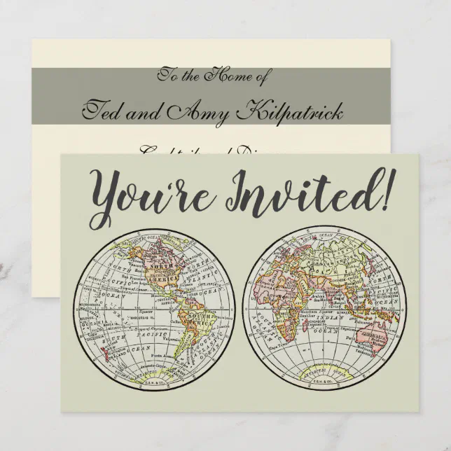 Travel Globe Map Earth 1916 World Atlas Invitation | Zazzle