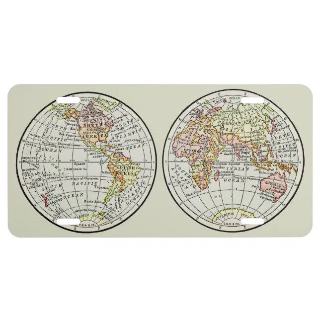 Travel Globe Map Earth 1916 World Atlas License Plate | Zazzle