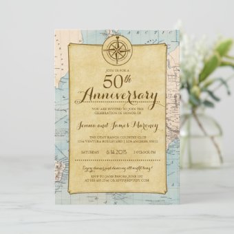 Travel Map 50th Anniversary Invitation | Zazzle