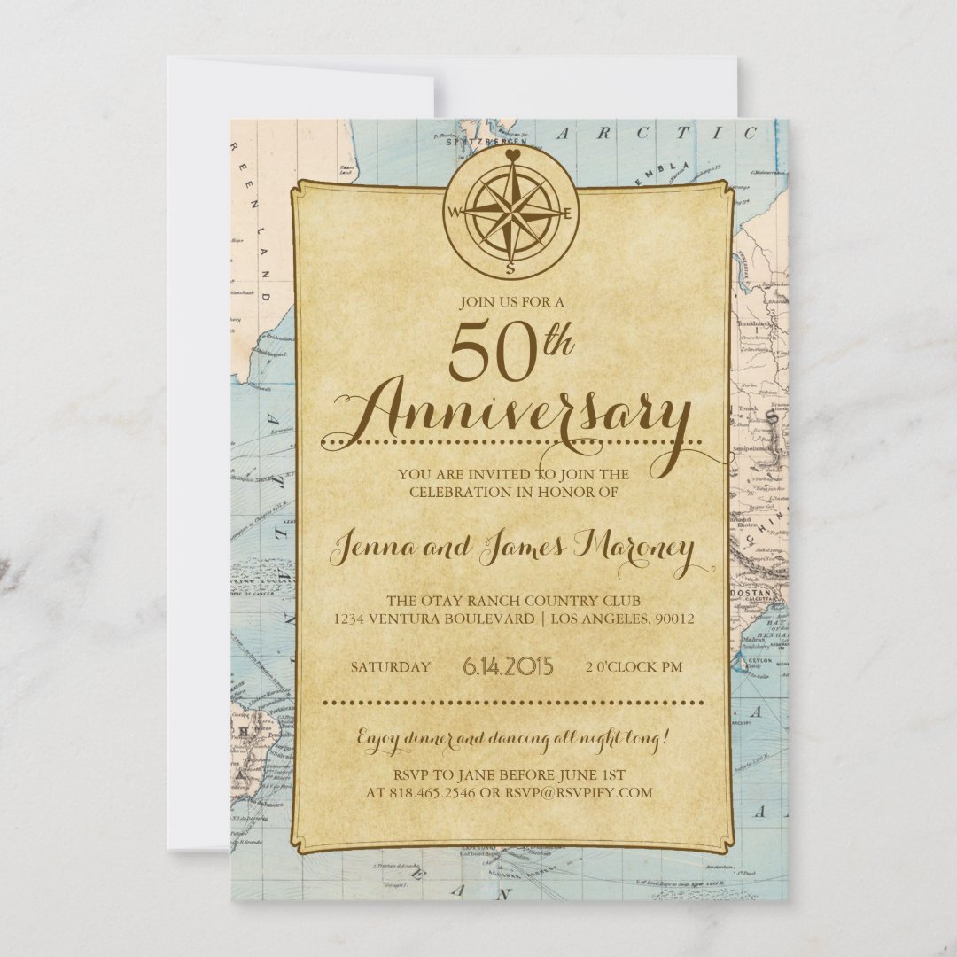 Travel Map 50th Anniversary Invitation | Zazzle