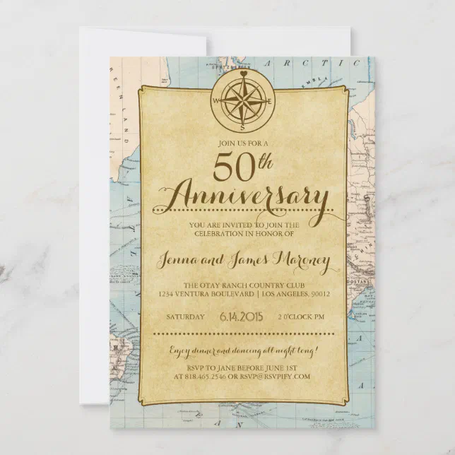 Travel Map 50th Anniversary Invitation | Zazzle