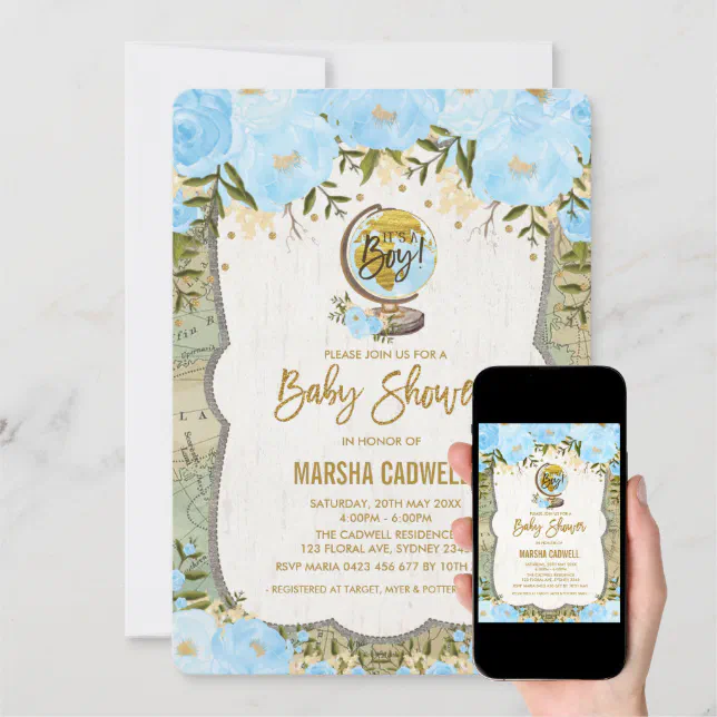 Travel Map Baby Shower Adventure Globe Invitation | Zazzle